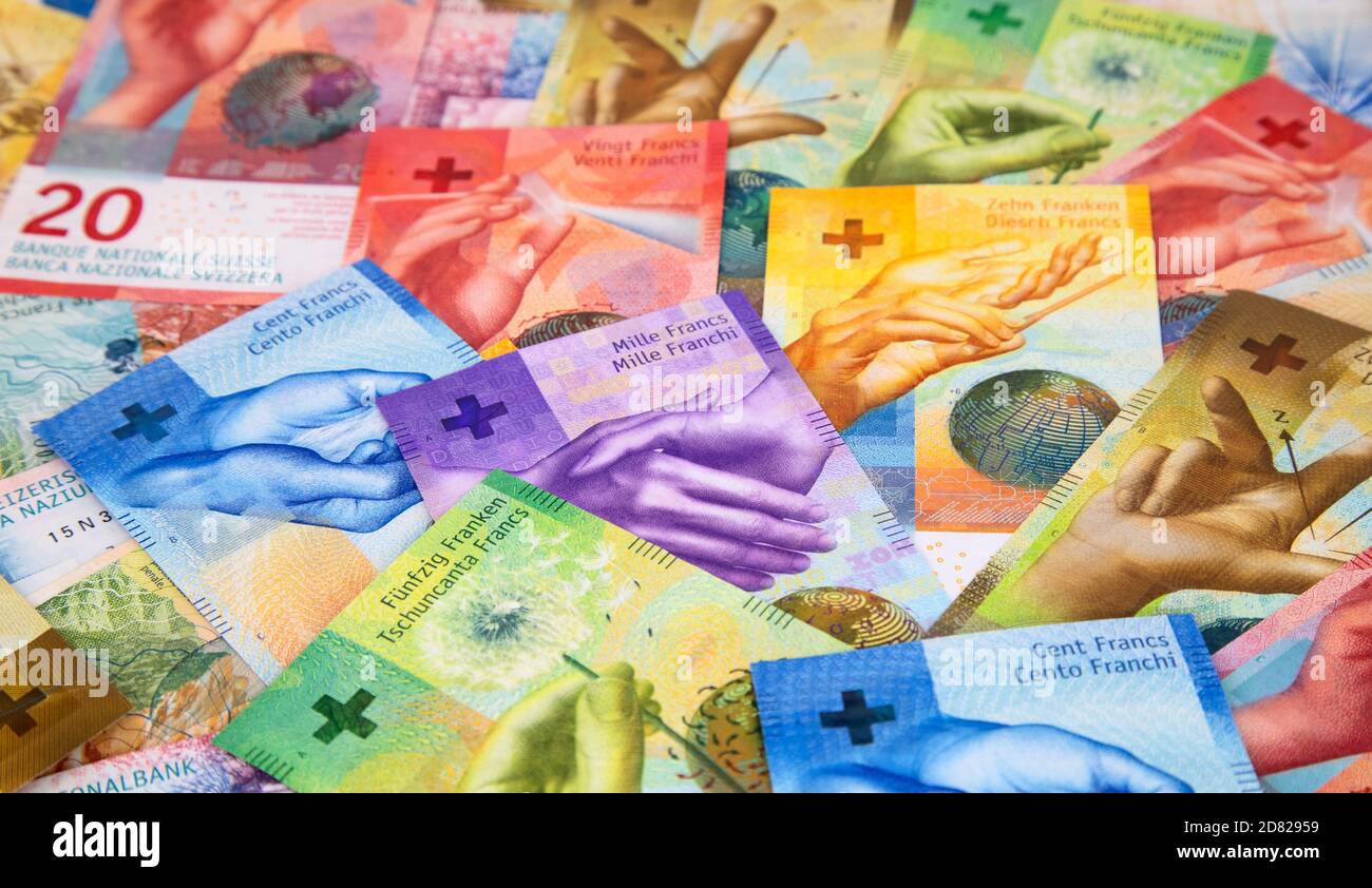 Collection of the new swiss banknotes (issued in 2017-2019 Stock Photo ...
