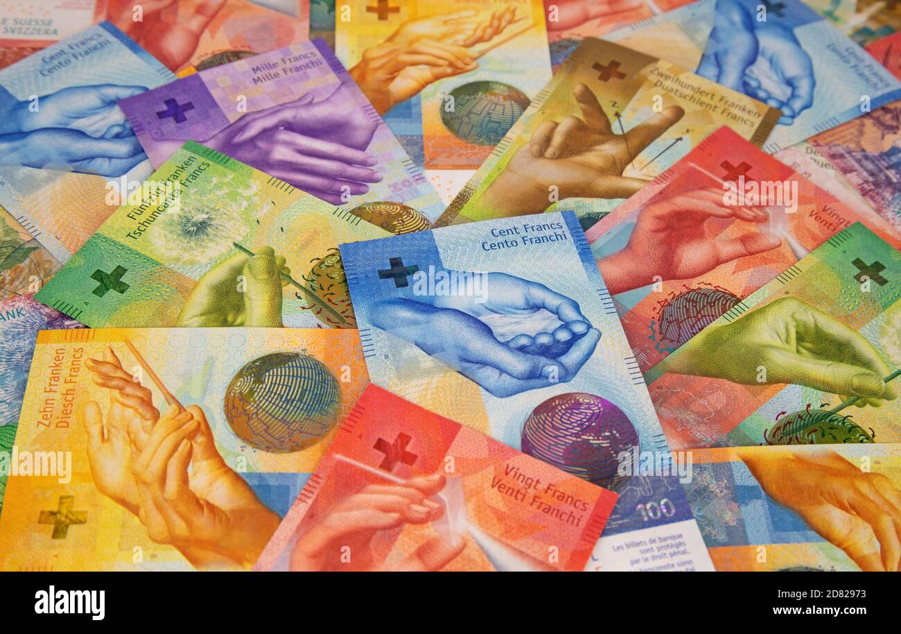 Collection of the new swiss banknotes (issued in 2017-2019 Stock Photo ...