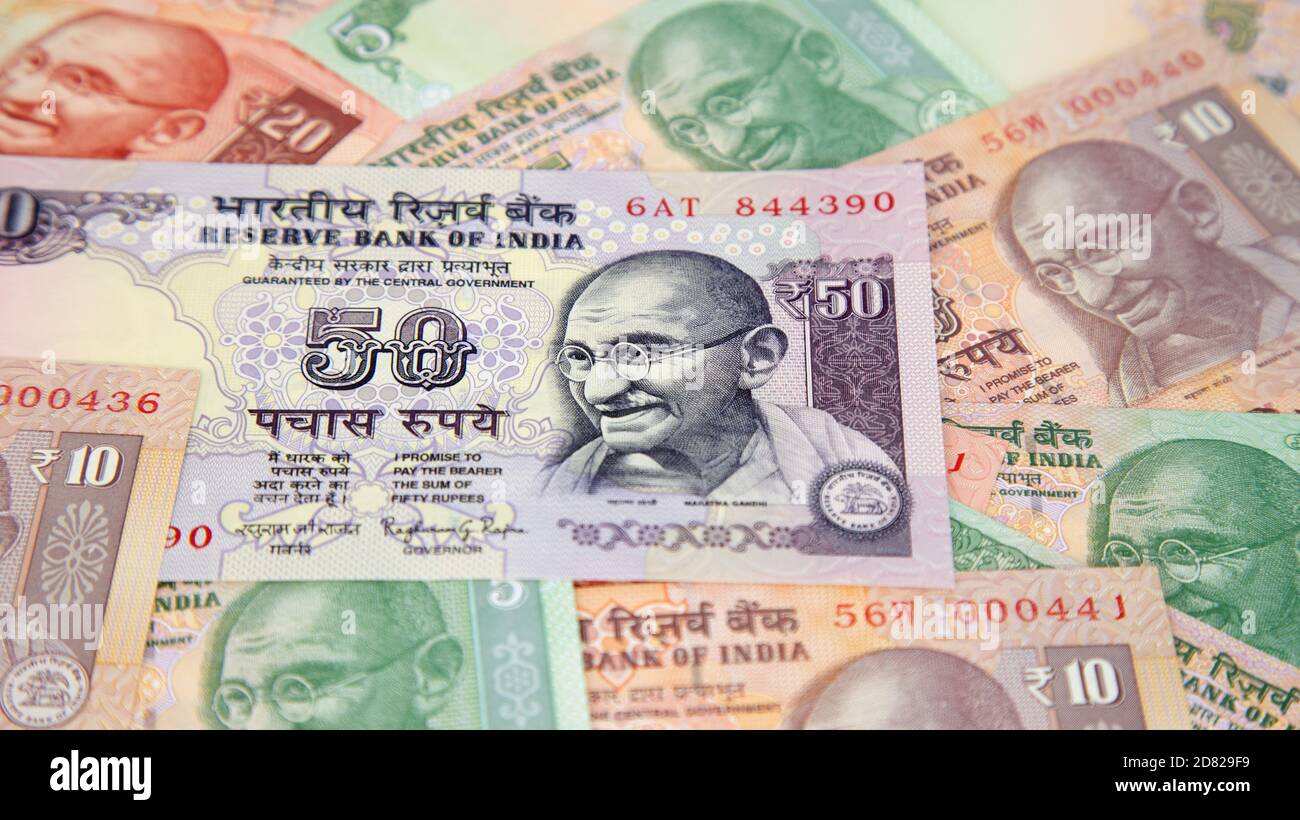 Collection of the Indian banknotes Stock Photo - Alamy