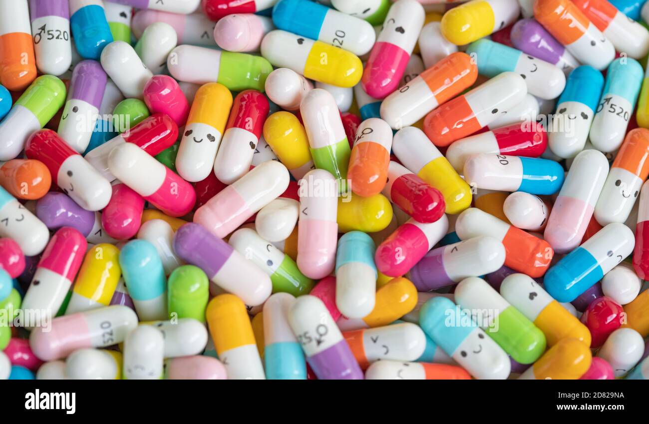 Collection of the colorful capsules with medicines Stock Photo - Alamy