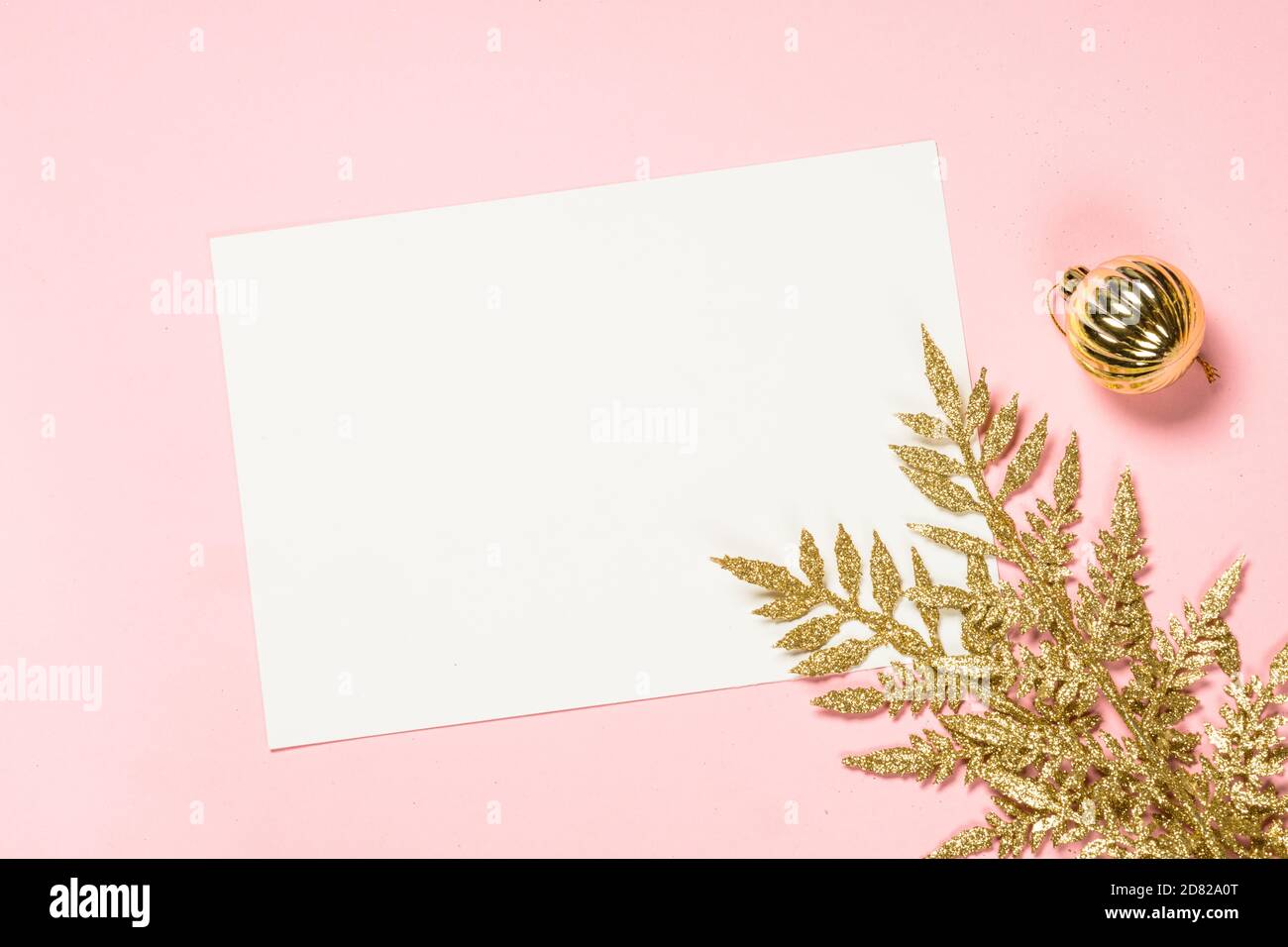 Christmas pink flat lay background with present box and decorations ...