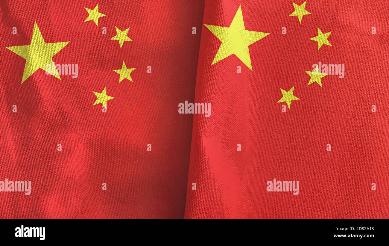 China two flags textile cloth 3D rendering Stock Photo - Alamy