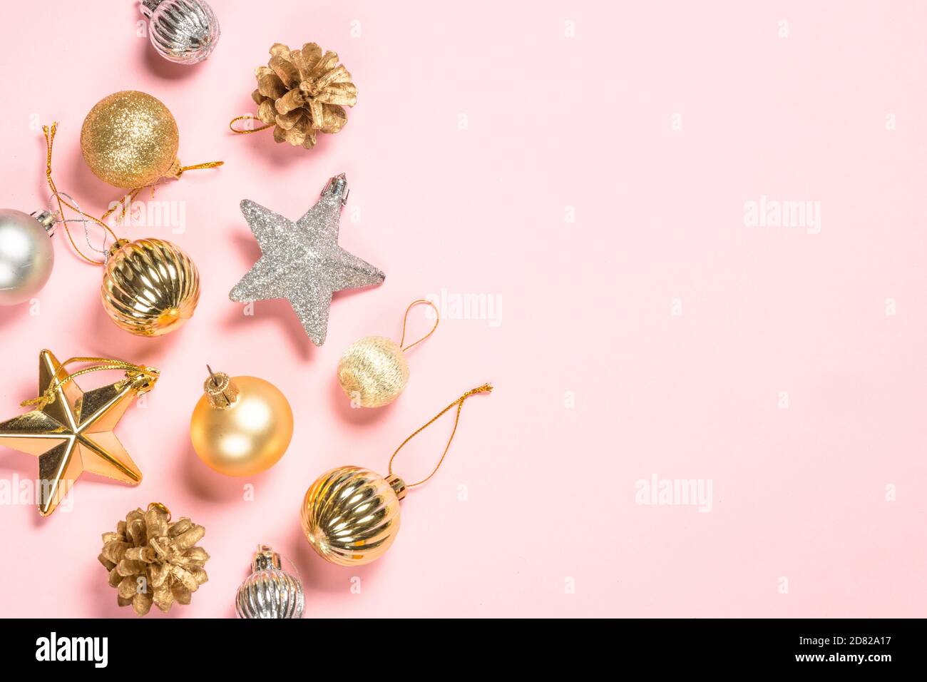 Christmas pink flat lay background with holiday decorations Stock Photo ...