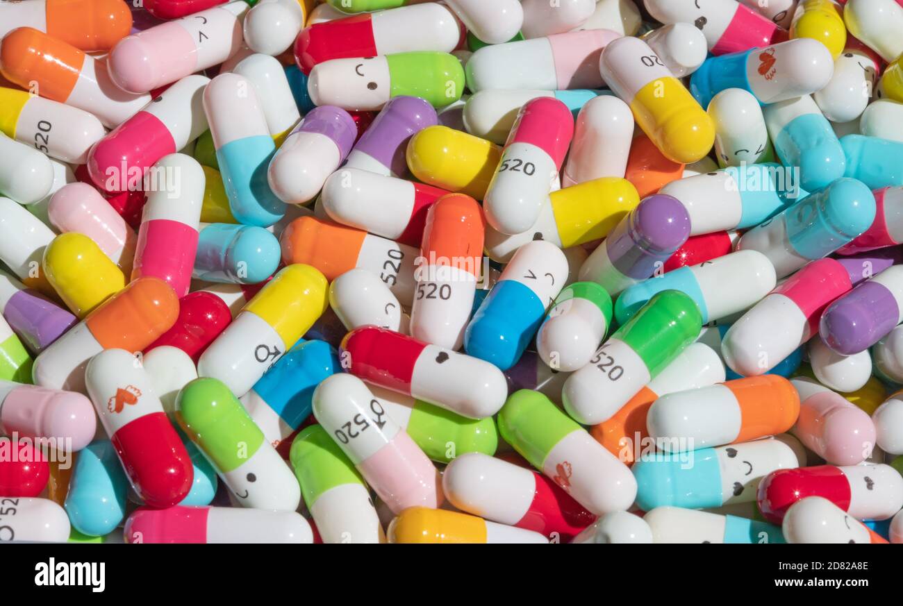 Collection of the colorful capsules with medicines Stock Photo - Alamy