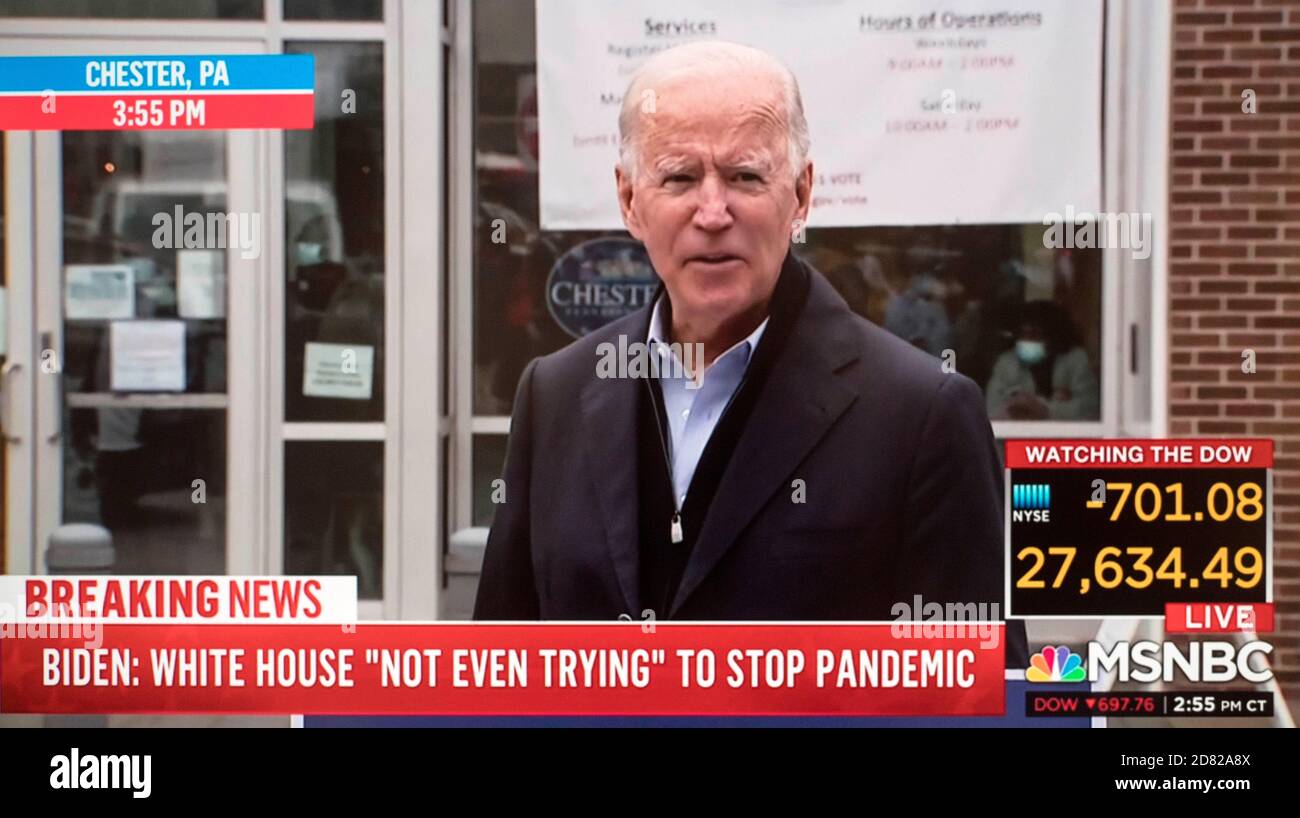 Chester, Pennsylvania, USA. 26th Oct, 2020. Screen grab from MSNBC's ...