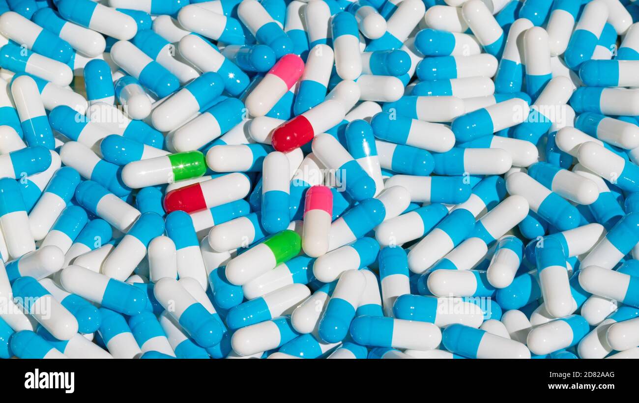 Collection of the colorful capsules with medicines Stock Photo - Alamy