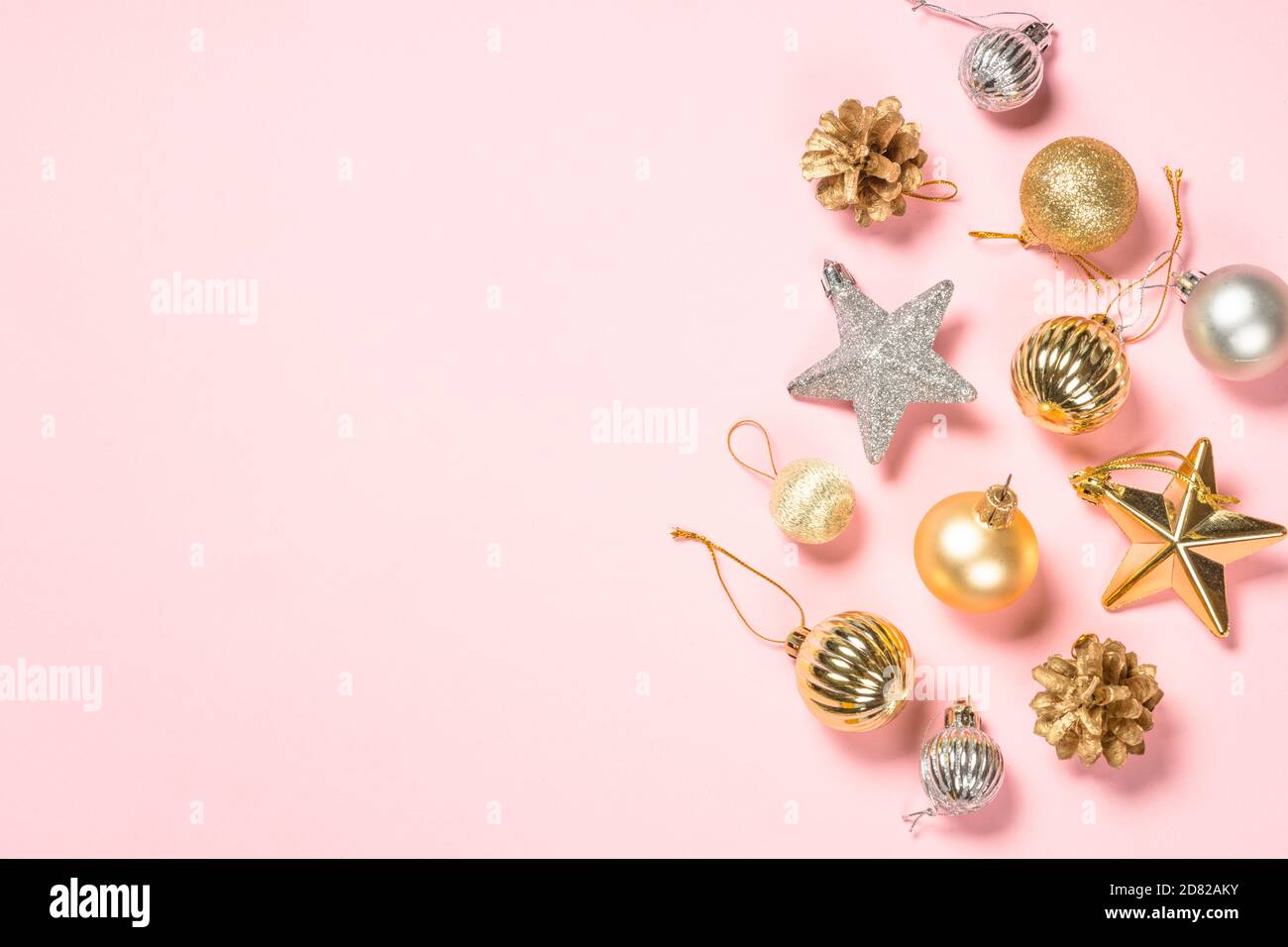 Christmas pink flat lay background with holiday decorations Stock Photo ...