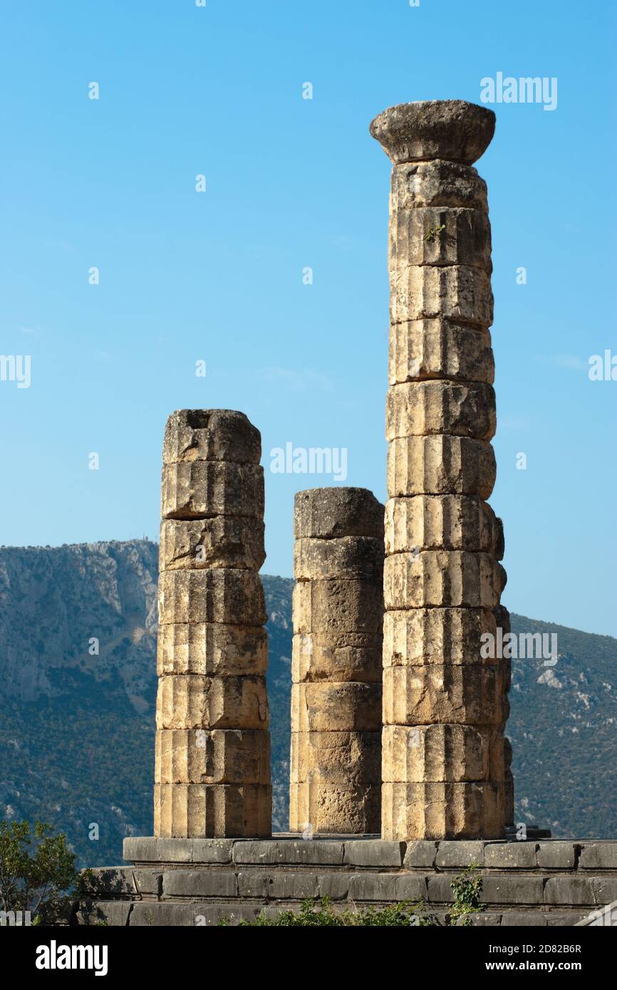 columns temple of Apollo in oracle Delphi, Greece Stock Photo - Alamy