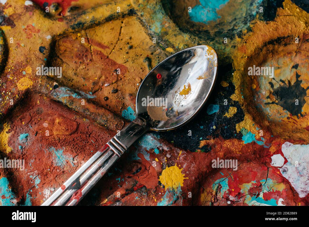 Paint stained teaspoon cuisine cutlery kitchen household kitchenware ...