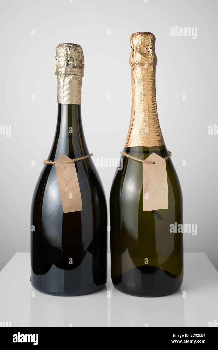 Different types of champagne on a light background. Side view Stock ...