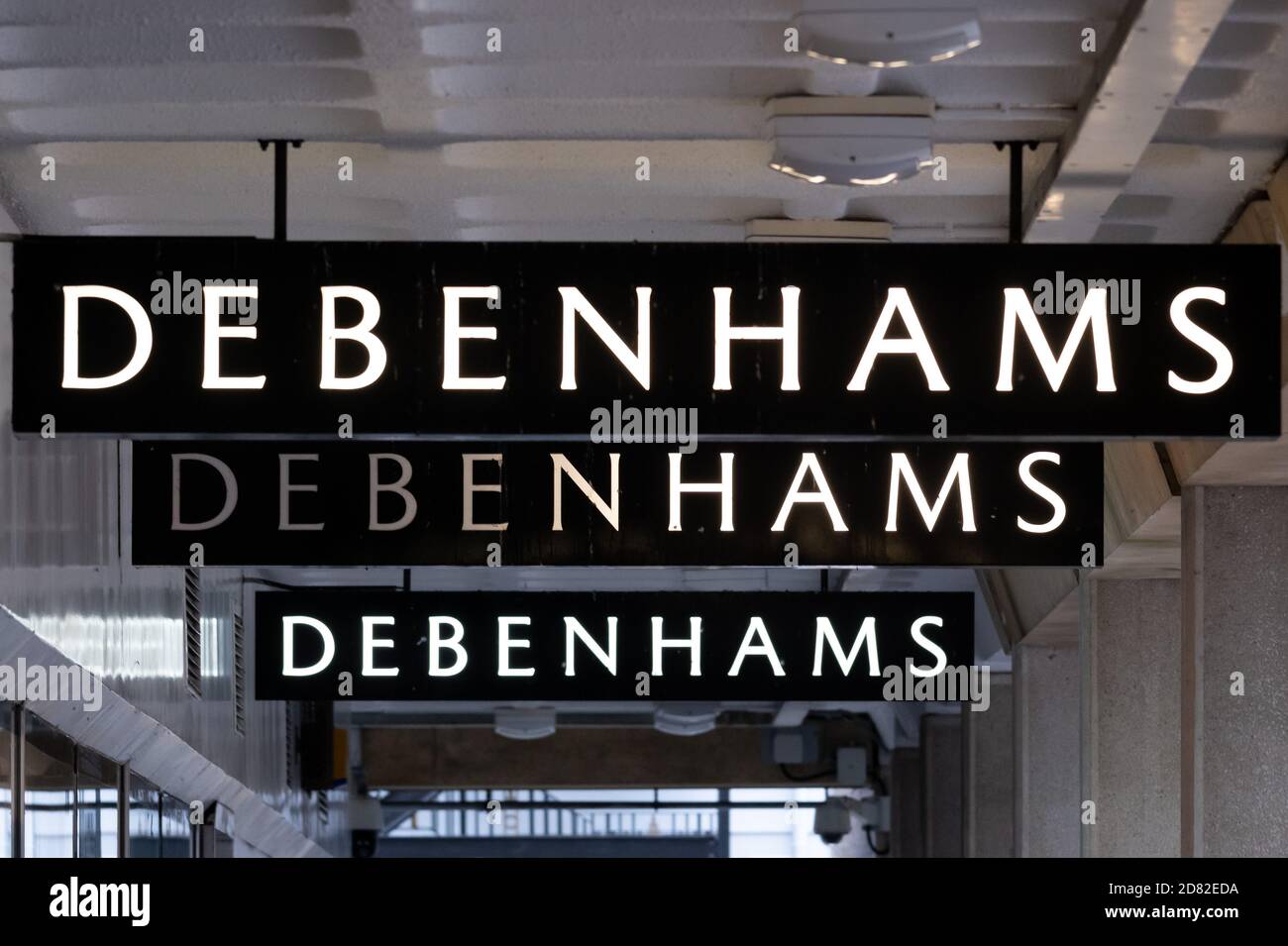 A close-up of a Debenhams sign in Cardiff, Wales, United Kingdom Stock ...