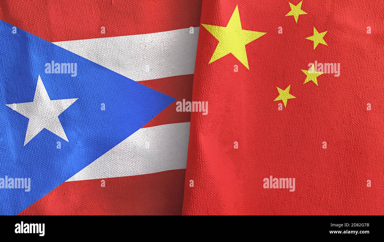 China and Puerto Rico two flags textile cloth 3D rendering Stock Photo ...