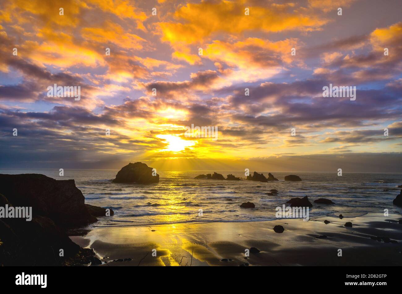Bandon Beach at Sunset, Oregon-USA Stock Photo - Alamy