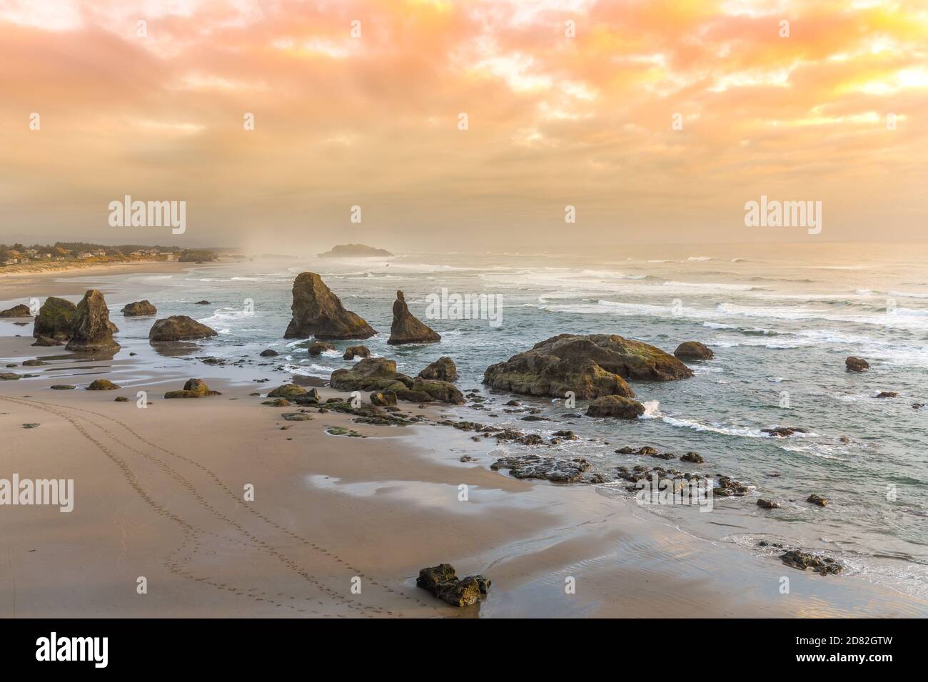 Bandon Beach at Sunset, Oregon-USA Stock Photo - Alamy