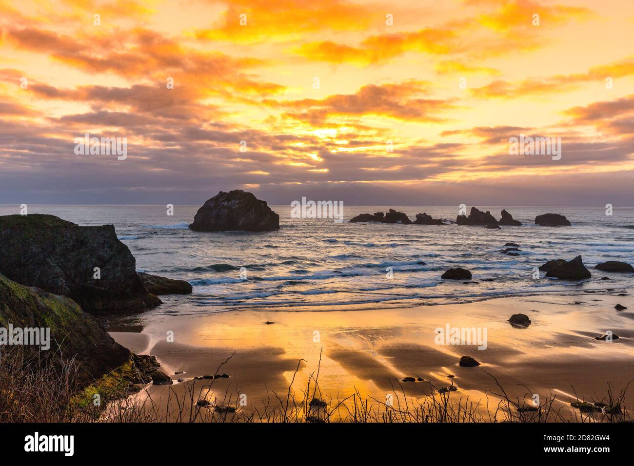 Bandon Beach at Sunset, Oregon-USA Stock Photo - Alamy