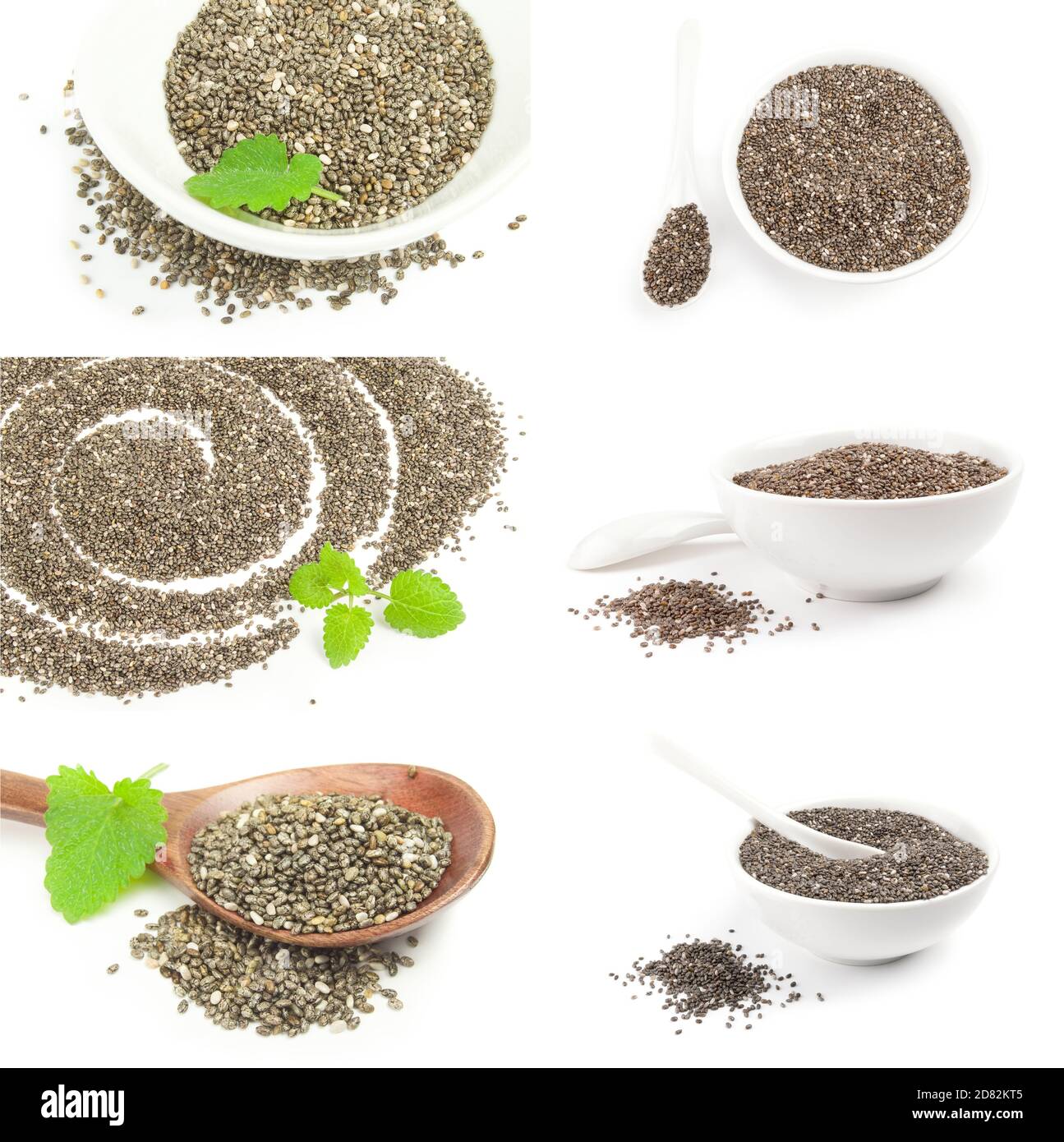Collage of chia seeds isolated on a white background with clipping path ...