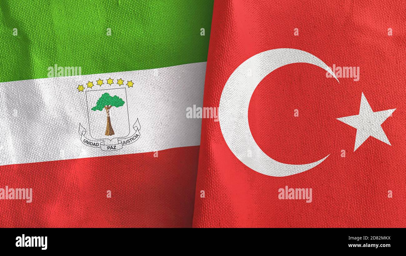 Turkey and Equatorial Guinea two flags textile cloth 3D rendering Stock ...