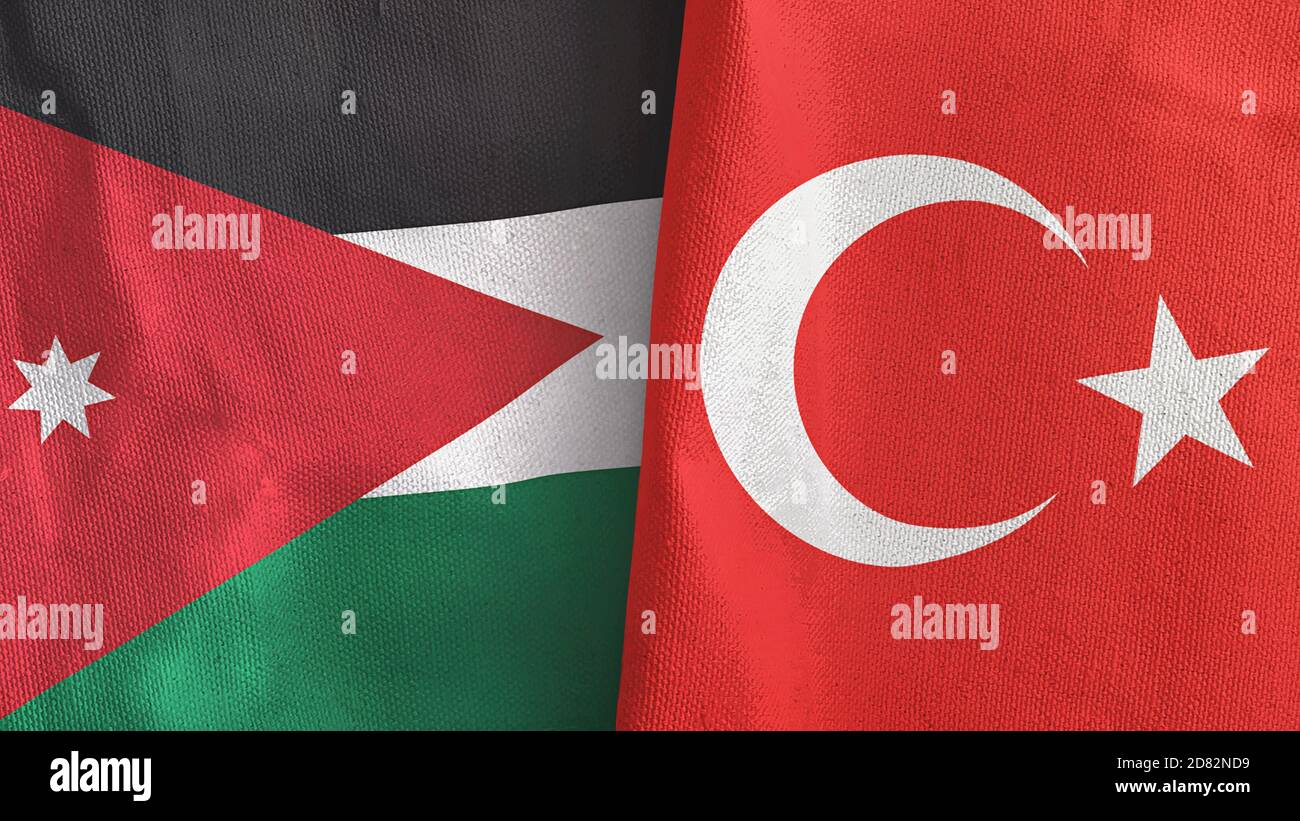 Turkey and Jordan two flags textile cloth 3D rendering Stock Photo - Alamy