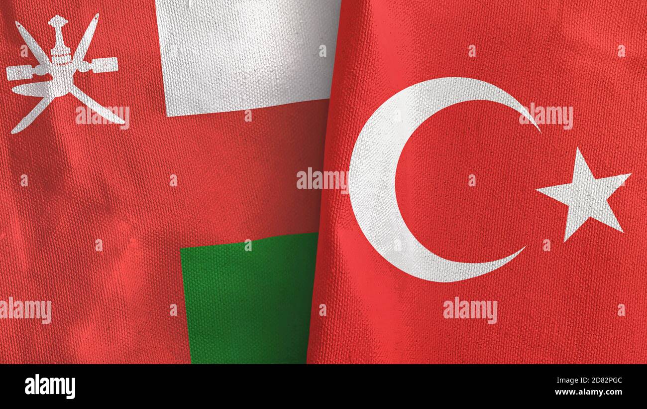 Turkey and Oman two flags textile cloth 3D rendering Stock Photo - Alamy