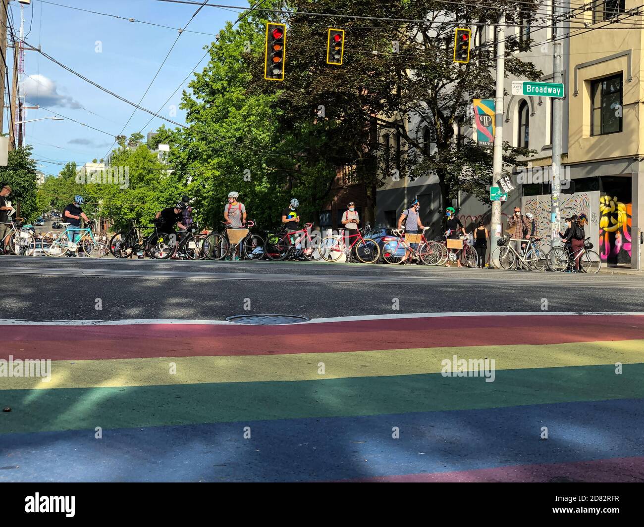 Seattle, USA Jun 4, 2020: BIke Brigade at Chaz located by the East ...