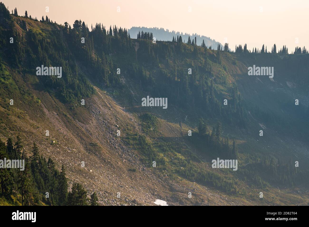 Alpine ridge line with wildfire smoke in the cascade mountains Stock ...