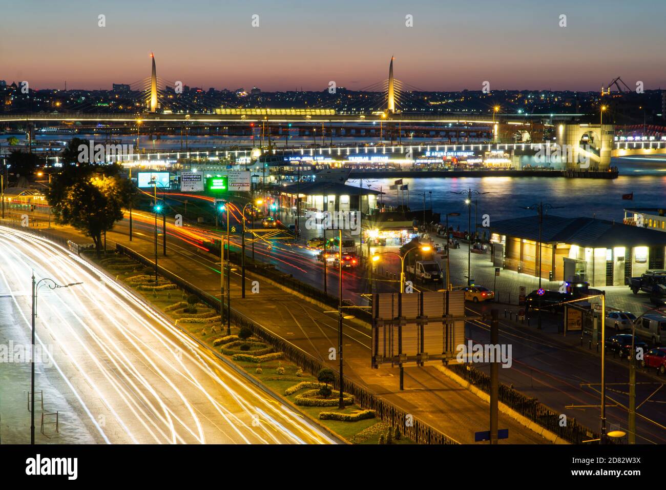 Aerial View of Vehicle Lights on Kennedy Street in Istanbul Stock Photo ...