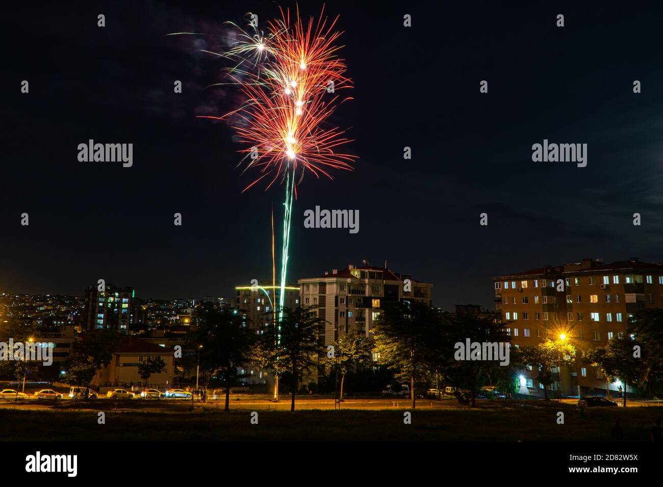 Fireworks in A Public Park at Night Stock Photo - Alamy