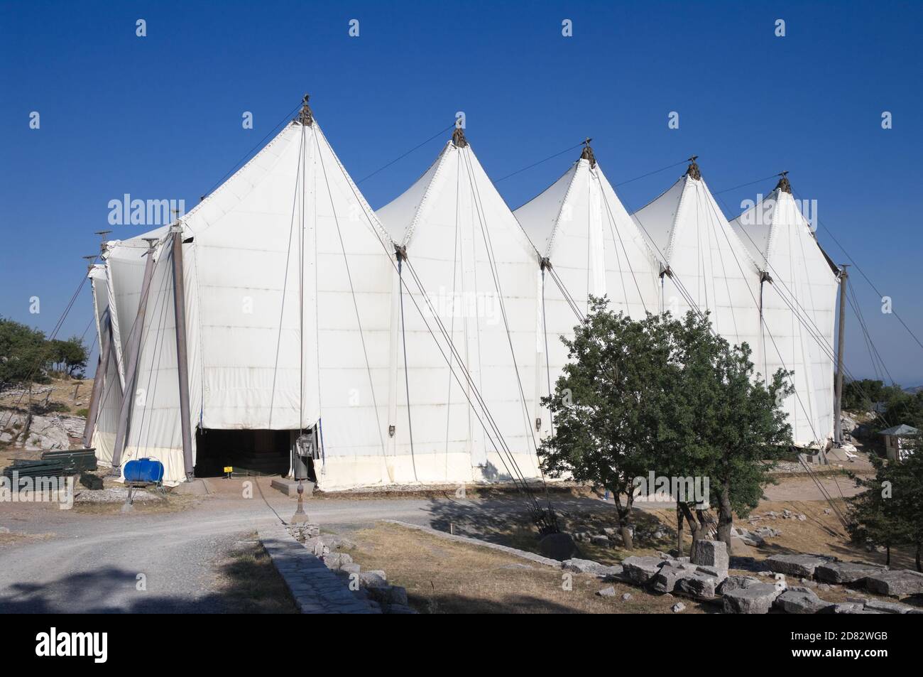 Figaleia, Greece - July 14, 2009: tent for archaeological restoration ...