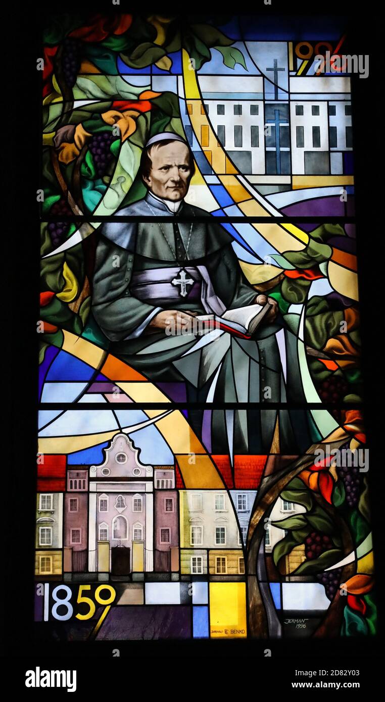 Modern stained glass window in the Roman Catholic Cathedral of Saint ...