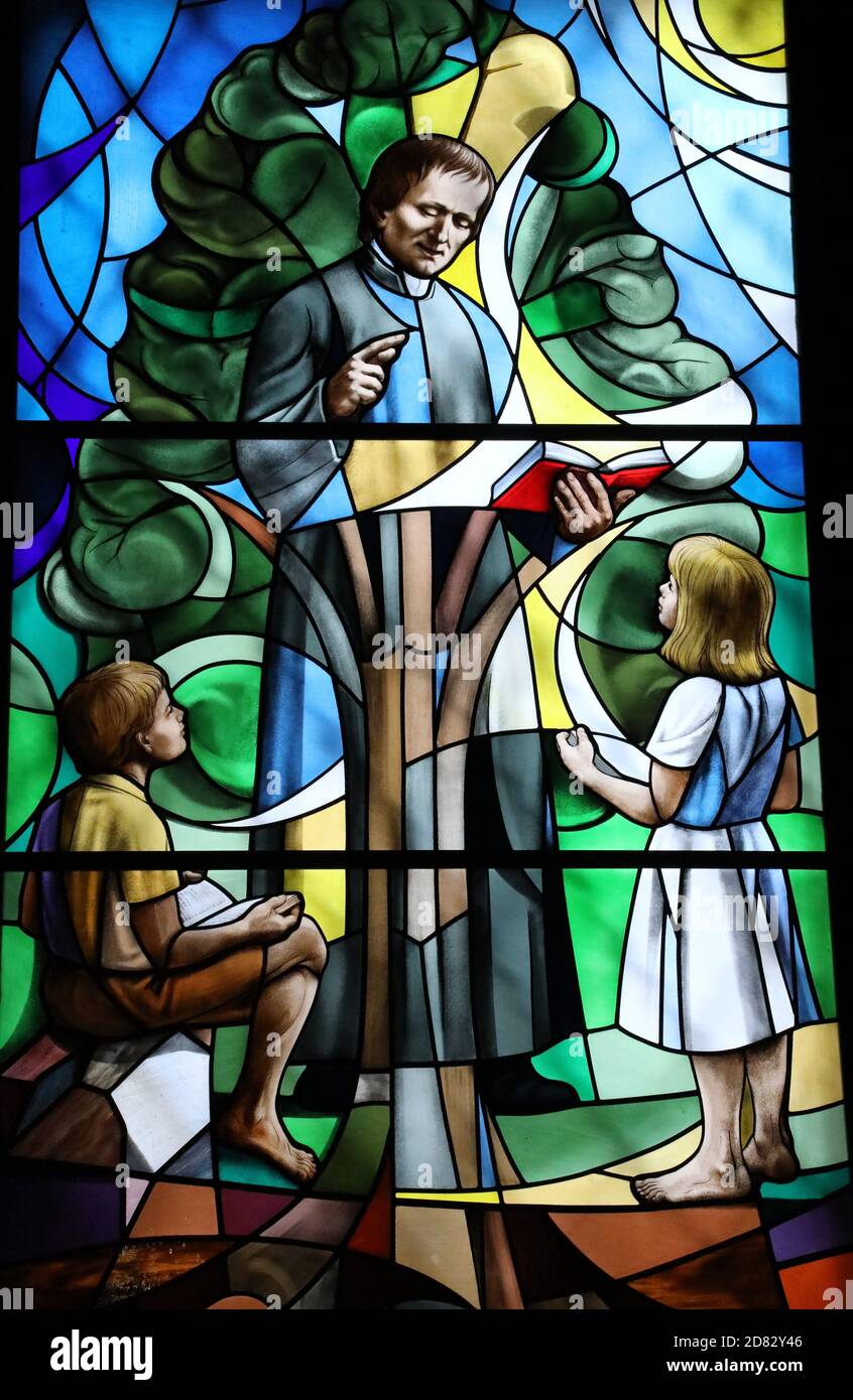 Modern stained glass window in the Roman Catholic Cathedral of Saint ...