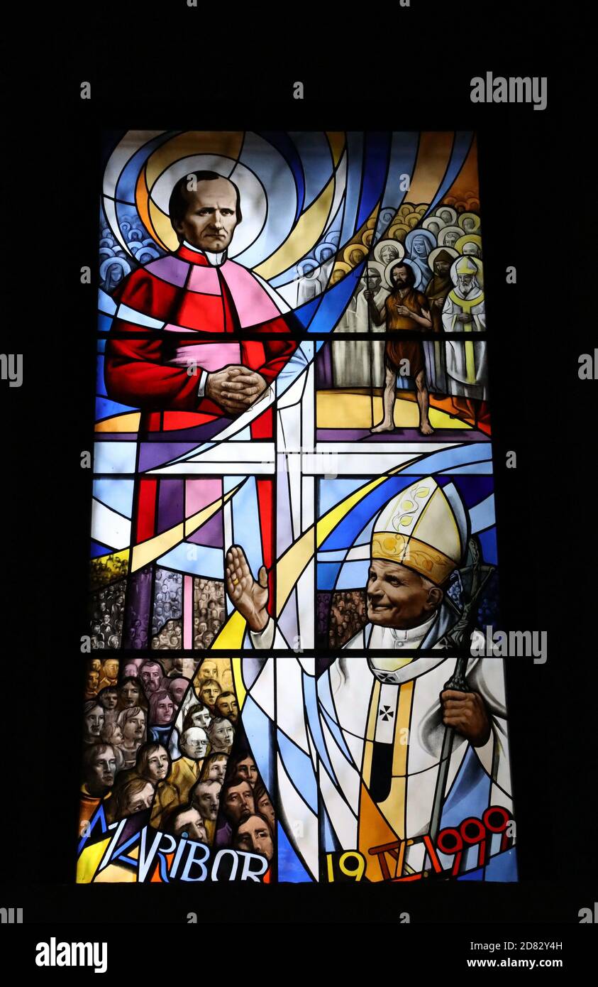 Modern stained glass window in the Roman Catholic Cathedral of Saint ...