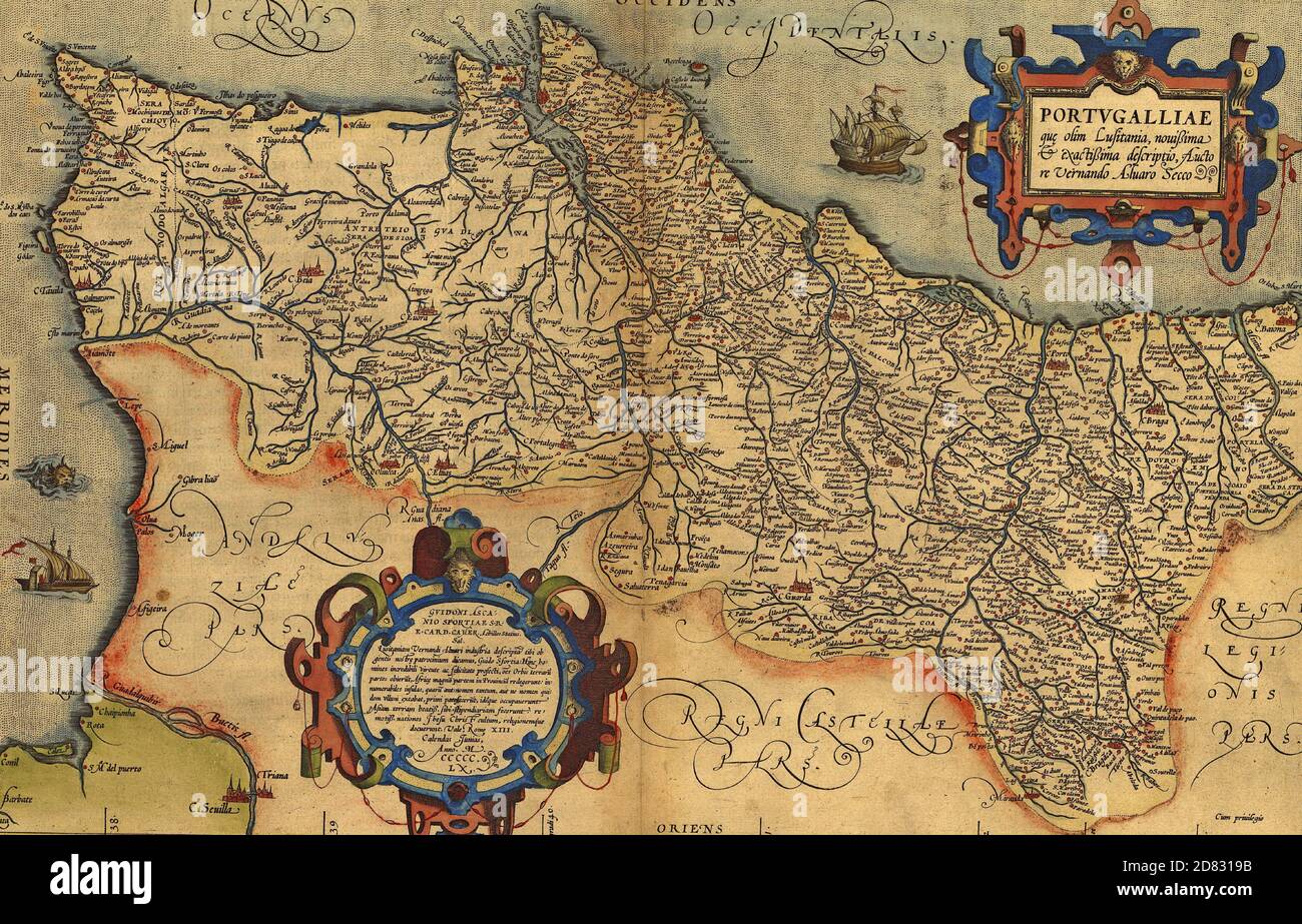 Antique Map of Portugal, by Abraham Ortelius, circa 1570 Stock Photo ...