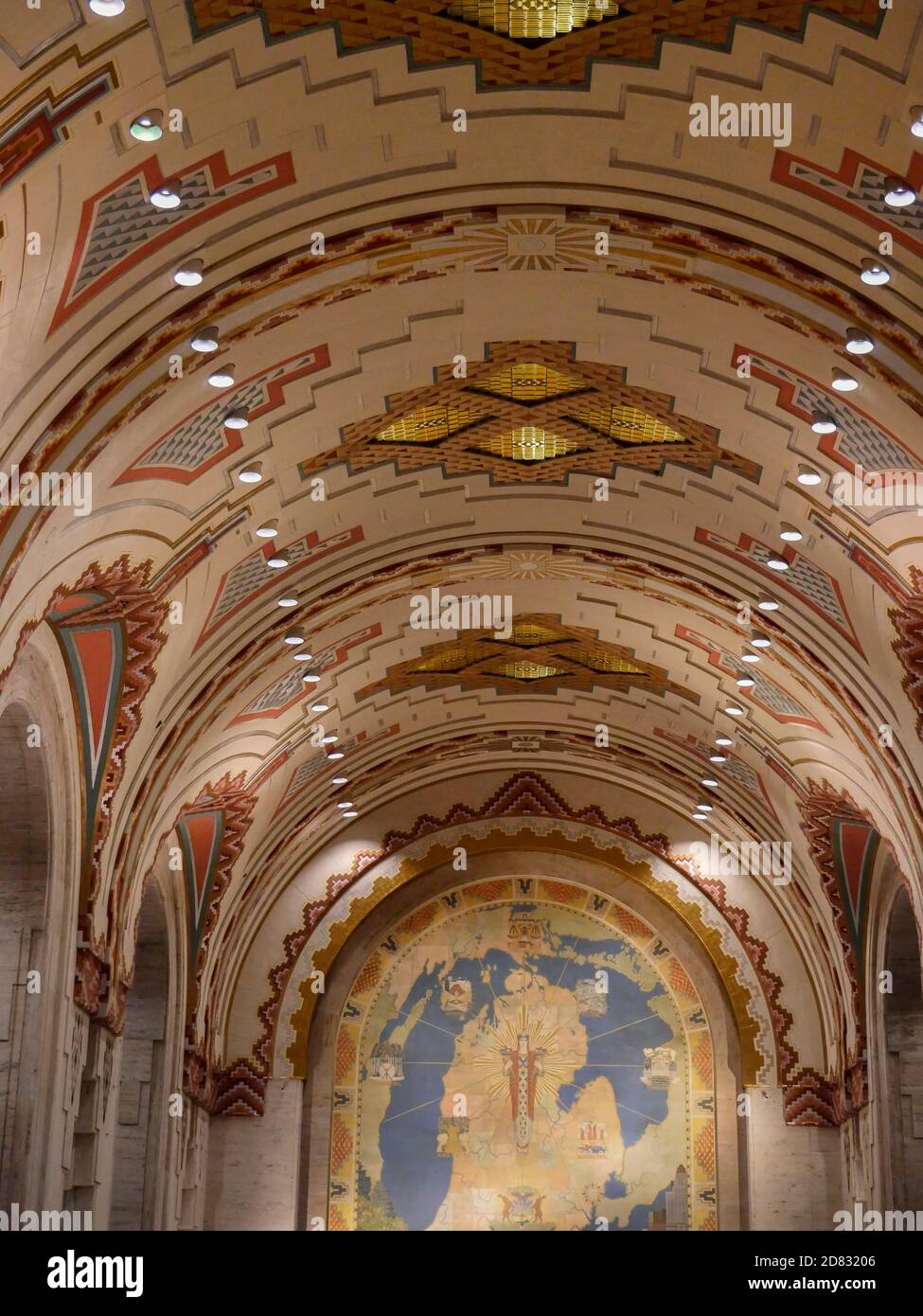 Lobby of the Interior of the art-deco Guardian Building in Detroit ...