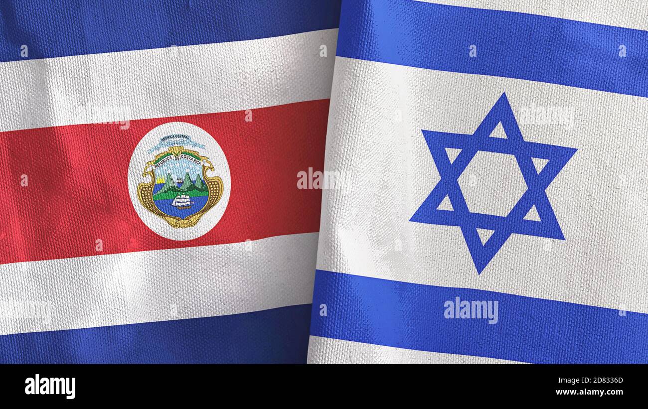 Israel and Costa Rica two flags textile cloth 3D rendering Stock Photo ...