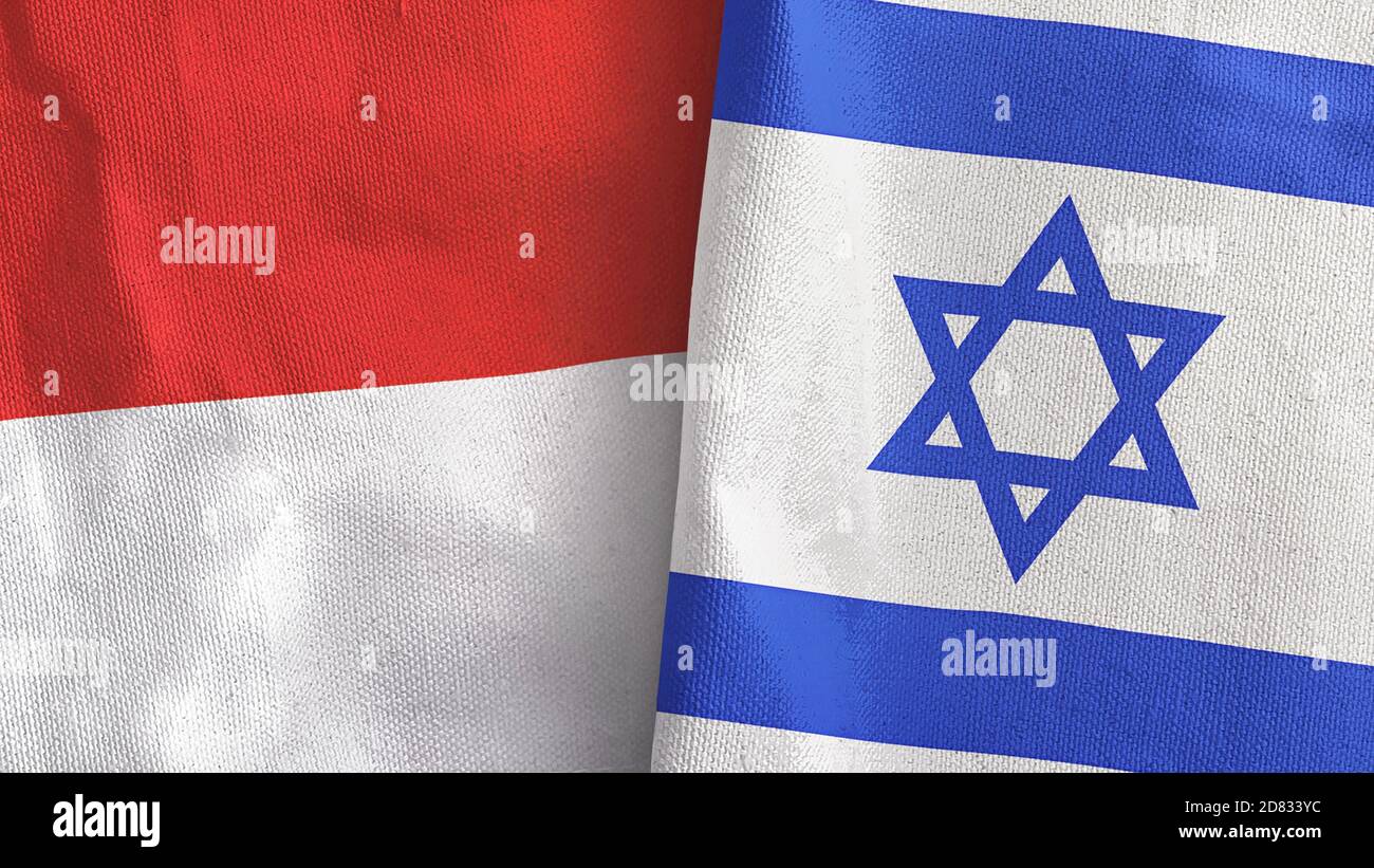 Israel and Indonesia two flags textile cloth 3D rendering Stock Photo ...