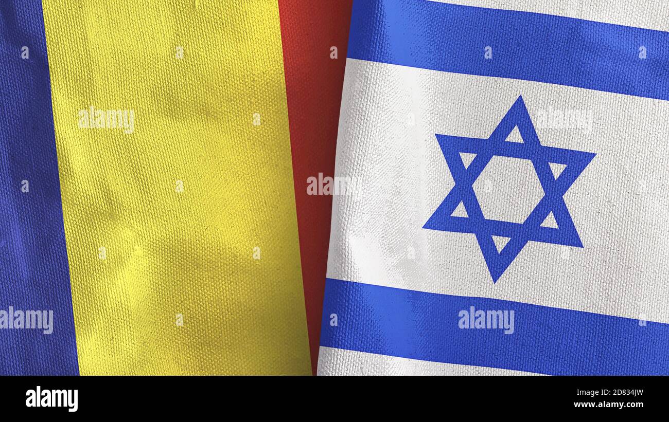 Israel and Romania two flags textile cloth 3D rendering Stock Photo - Alamy