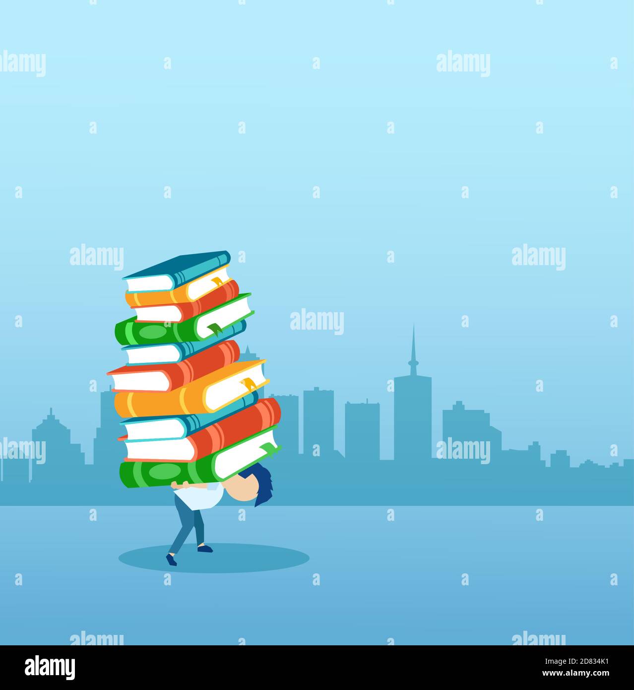 Vector of a little boy carrying on his back a pile of books Stock ...