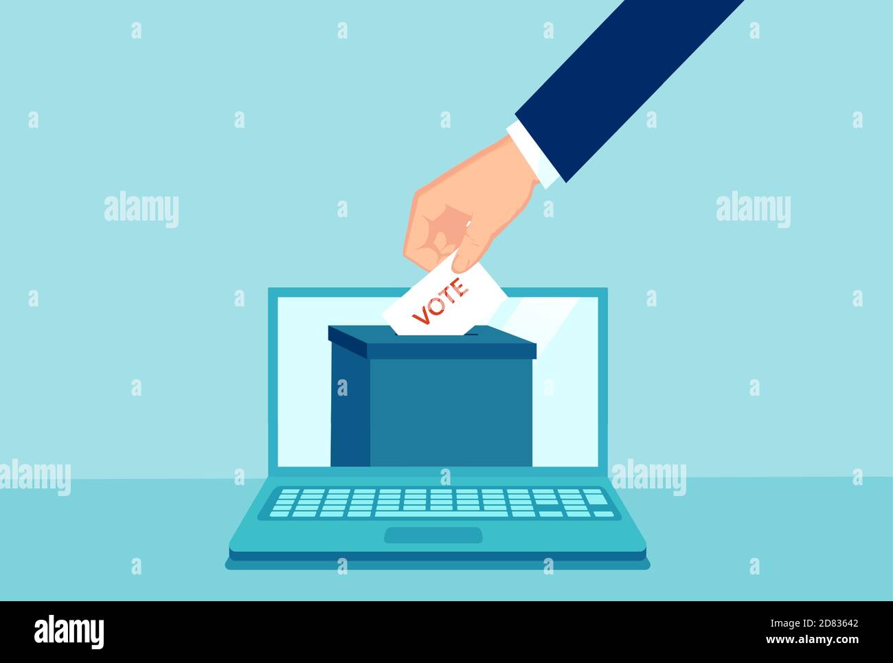 Vector of a hand putting paper with vote in the ballot box in a laptop ...
