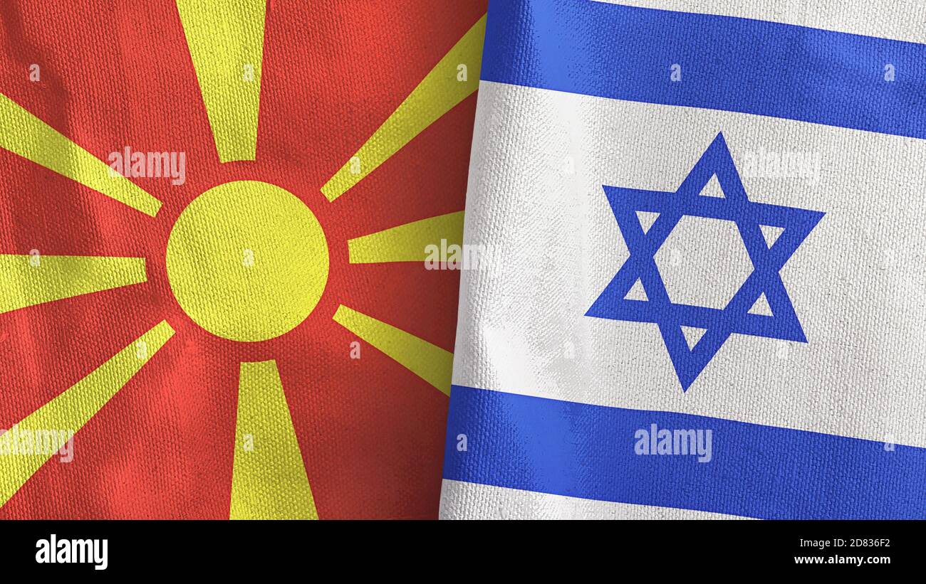 Israel and North Macedonia two flags textile cloth 3D rendering Stock ...