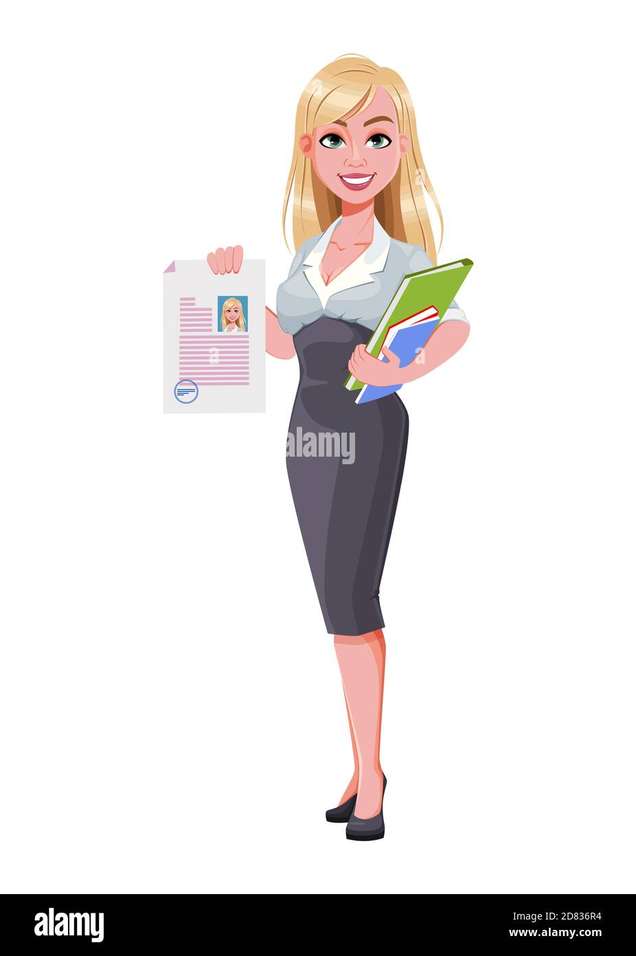 Business woman holding documents. Beautiful businesswoman cartoon ...