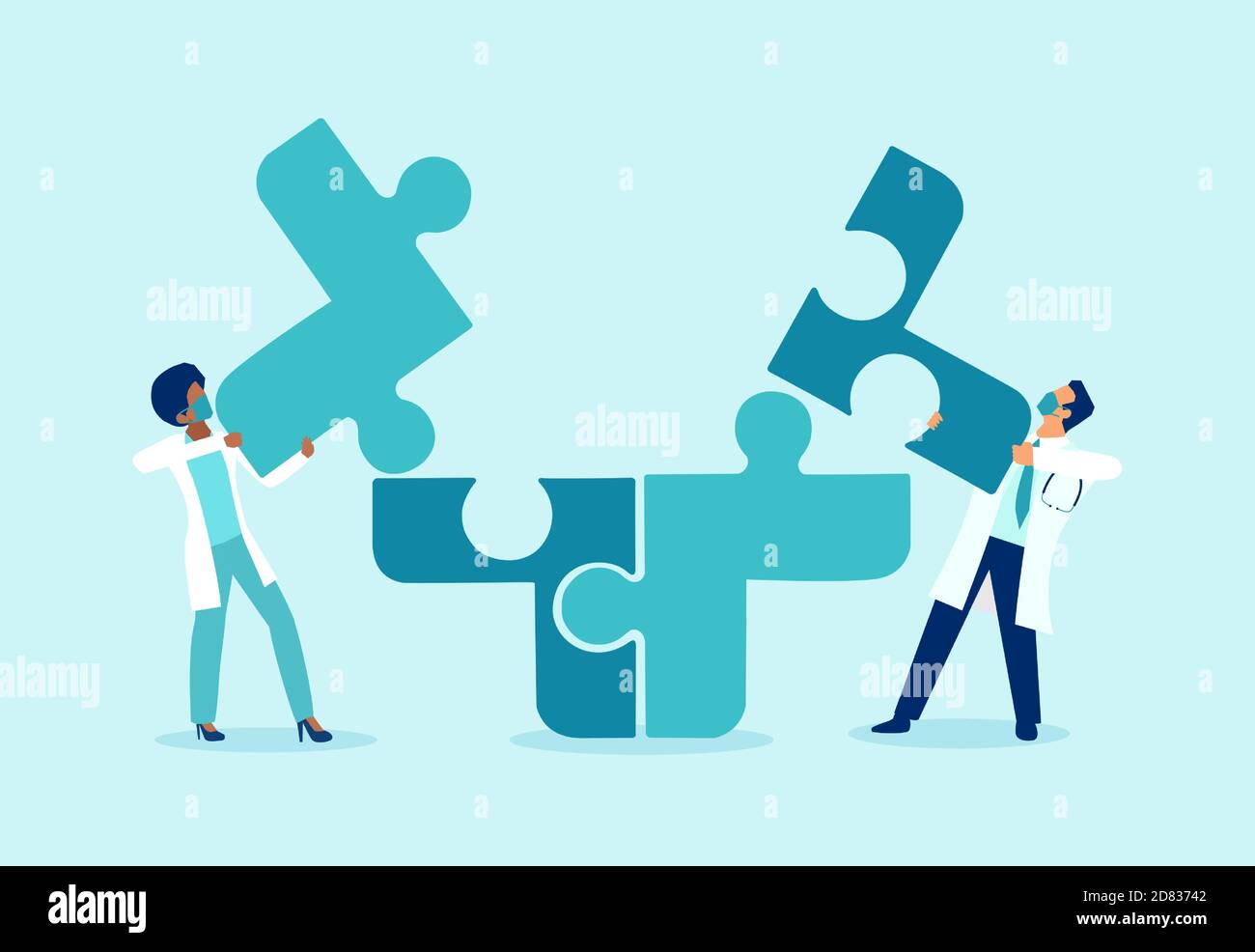 Vector of two doctors putting puzzle pieces together a symbol of team ...