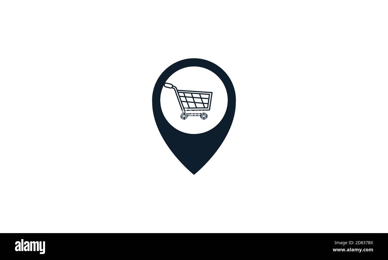 shopping cart with pin location map line outline logo vector icon ...