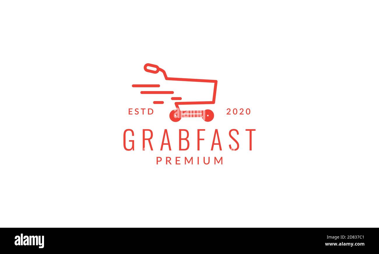 shopping cart fast label line outline logo vector icon illustration ...