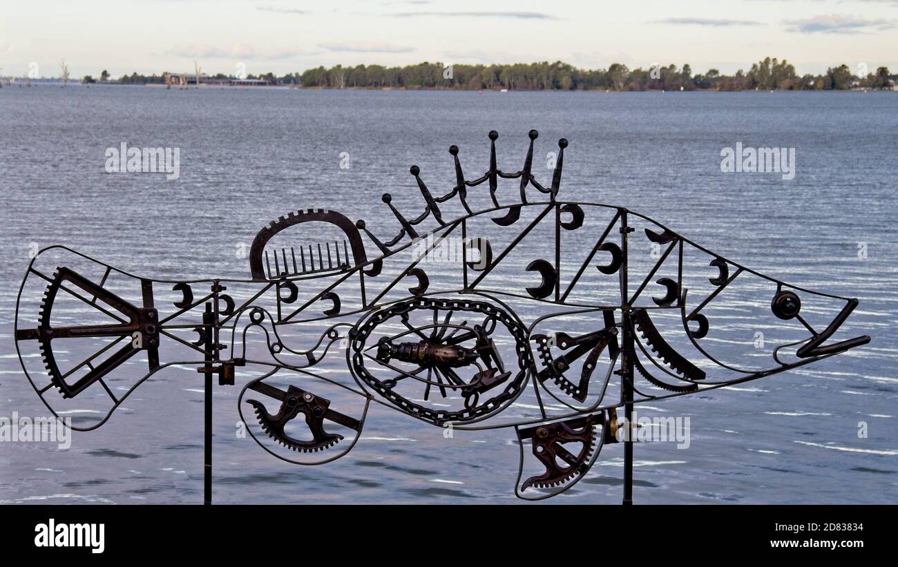 King of the River Sculpture in Colour Lake Mulwala Stock Photo - Alamy