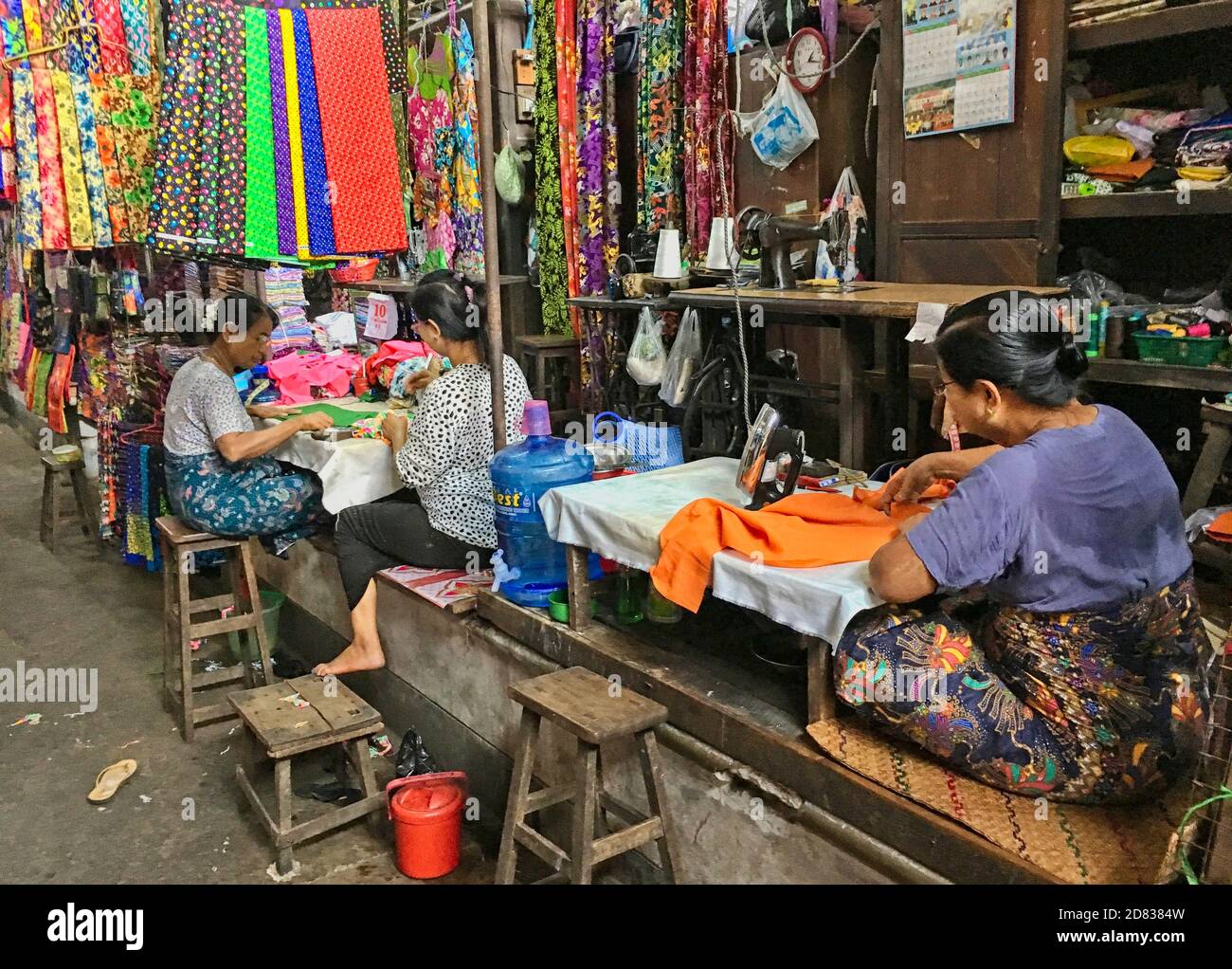 Ladies Sewing in a Market in Yangon Myanmar Stock Photo - Alamy
