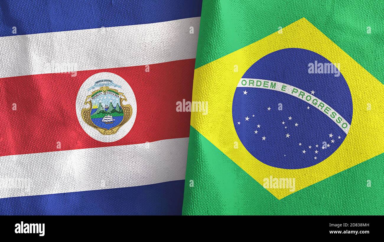 Brazil and Costa Rica two flags textile cloth 3D rendering Stock Photo ...
