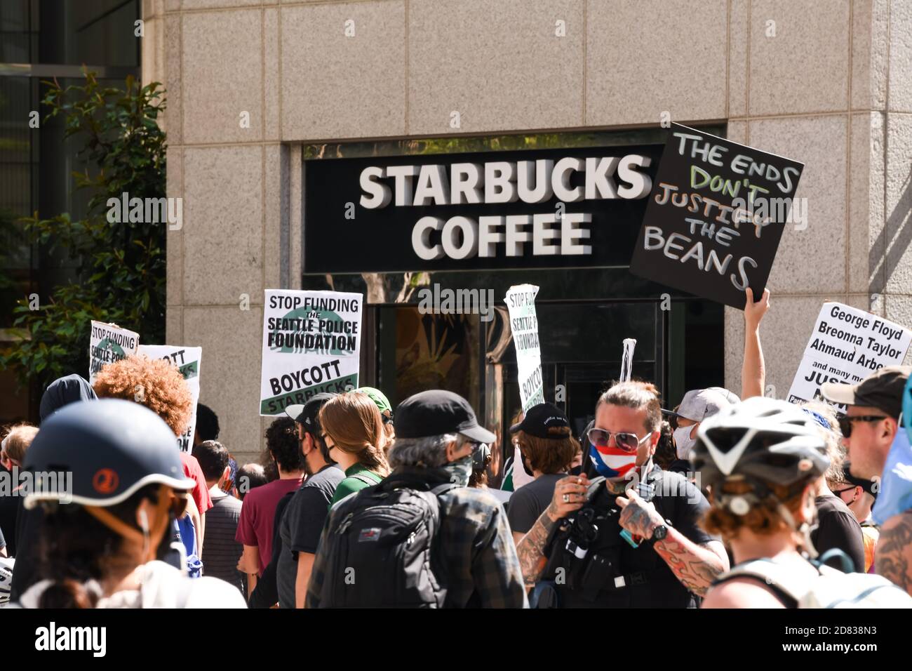 Seattle, USA - Jul 16, 2020: Anti-Police and Starbucks protest late in ...
