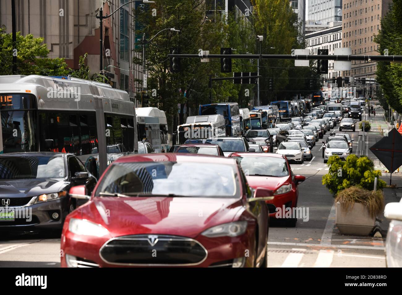 Seattle, USA - Jul 16, 2020: Traffic backup from the Anti-Police and ...