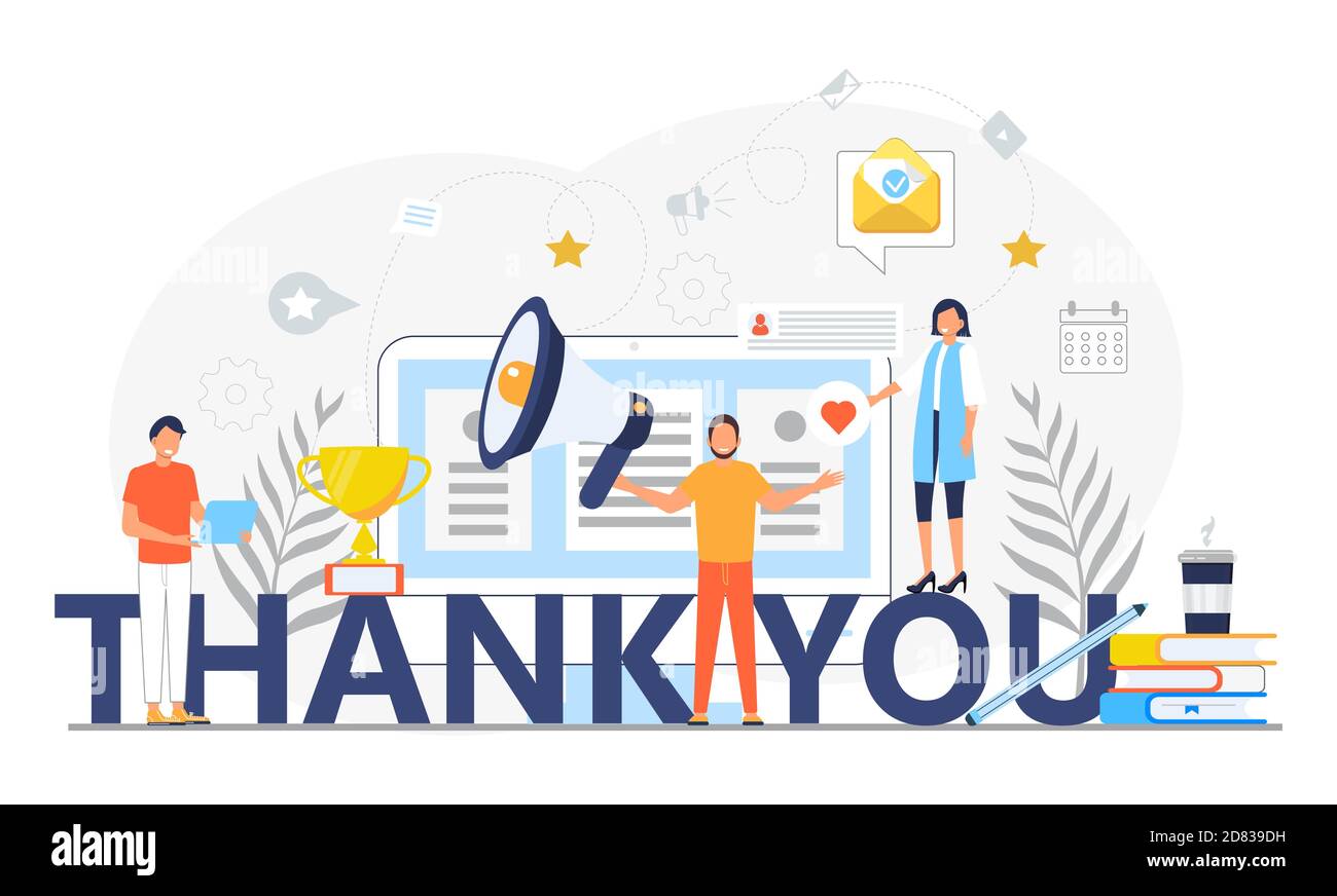 Thank you concept vector. Tiny people thank you for help. Clients ...