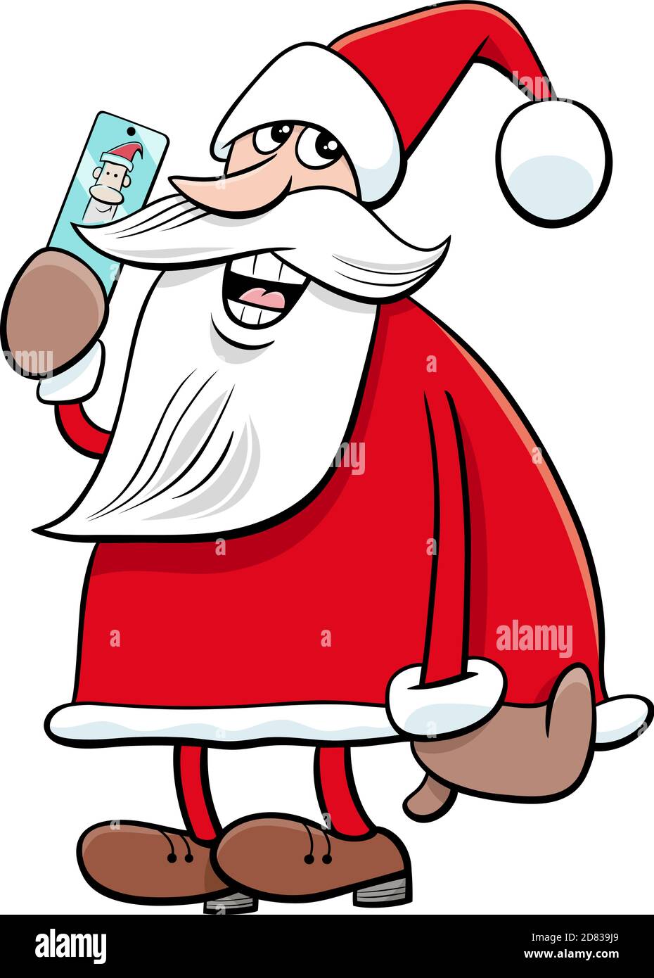 Cartoon illustration of Santa Claus character with smart phone on ...